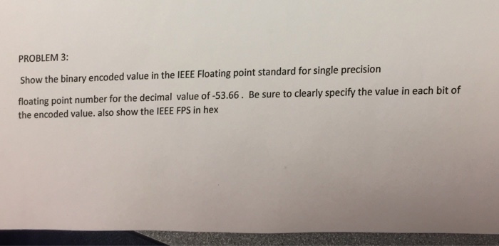 Solved PROBLEM 3: Show the binary encoded value in the IEEE | Chegg.com