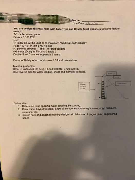 Table 1 - Safe Spacing (L) in Inches of Supports | Chegg.com
