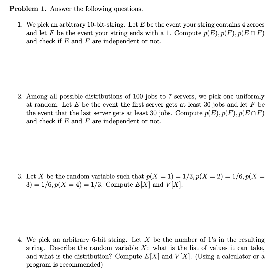 Solved Problem 1. Answer the following questions. 1. We pick | Chegg.com