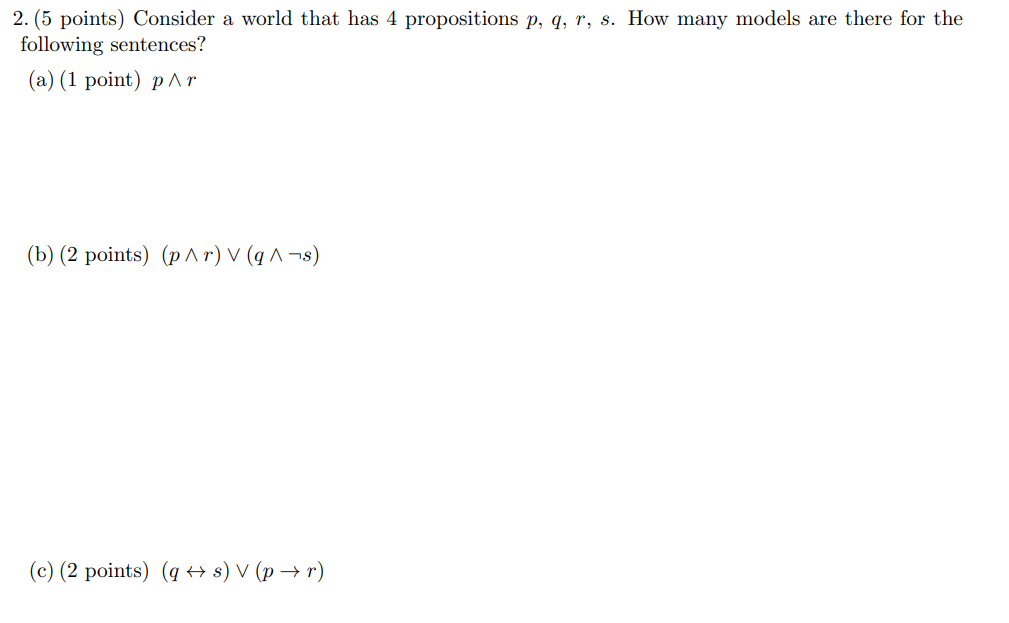 Solved 2. (5 points) Consider a world that has 4 | Chegg.com