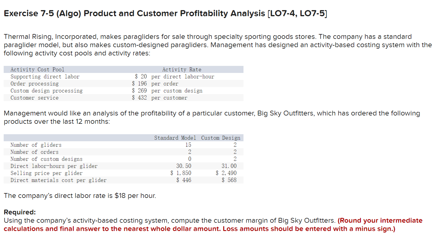 Solved Exercise 7-5 (Algo) Product and Customer | Chegg.com
