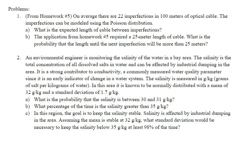 Solved Problems: 1. (From Homework #5) On average there are | Chegg.com
