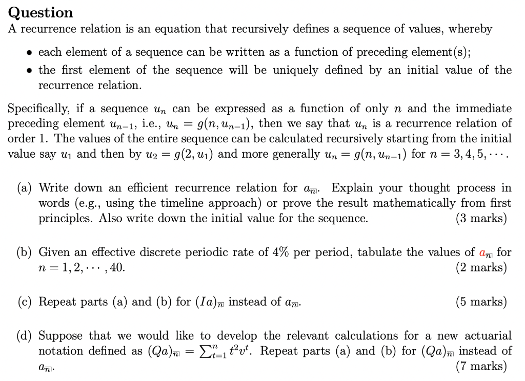 Solved Question A Recurrence Relation Is An Equation That