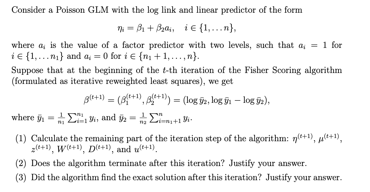 Solved Consider A Poisson Glm With The Log Link And Linear 