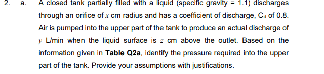 Solved 2. a. A closed tank partially filled with a liquid | Chegg.com