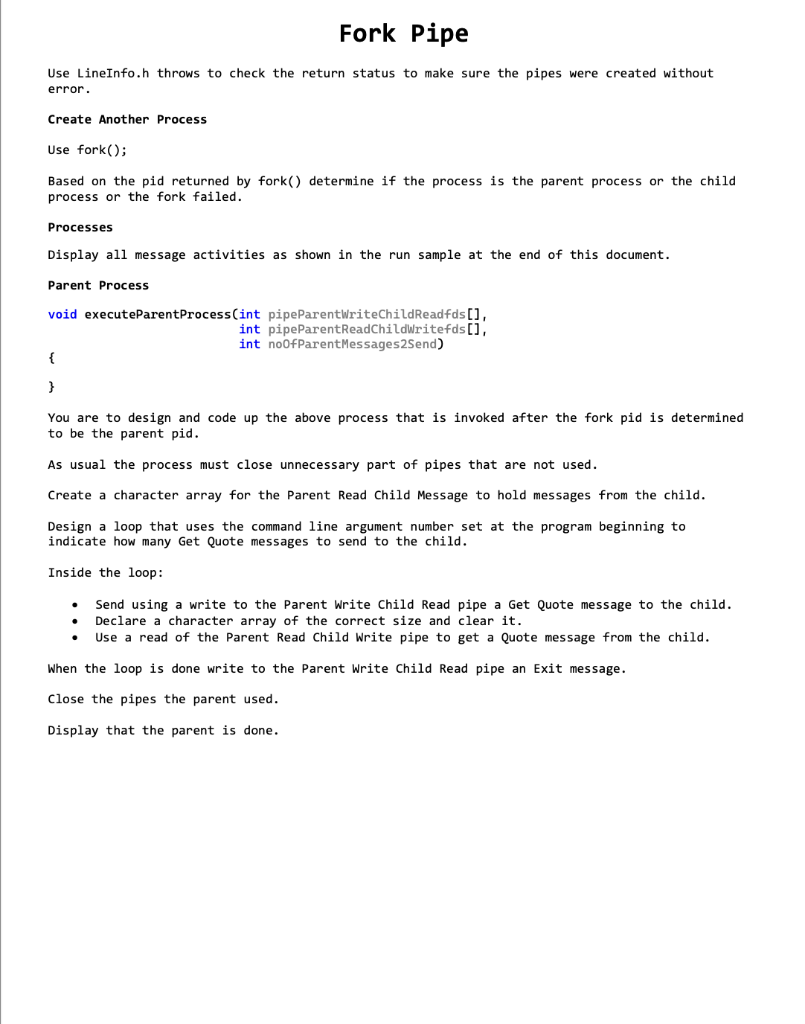 Fork Pipe This assignment gives the programmer | Chegg.com