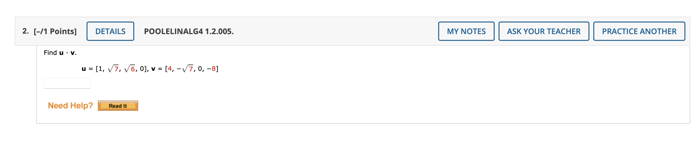 Solved 2. [-/1 Points] DETAILS POOLELINALG4 1.2.005. MY | Chegg.com