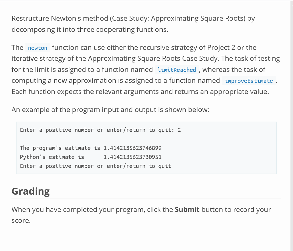 Solved Restructure Newton's method (Case Study: | Chegg.com
