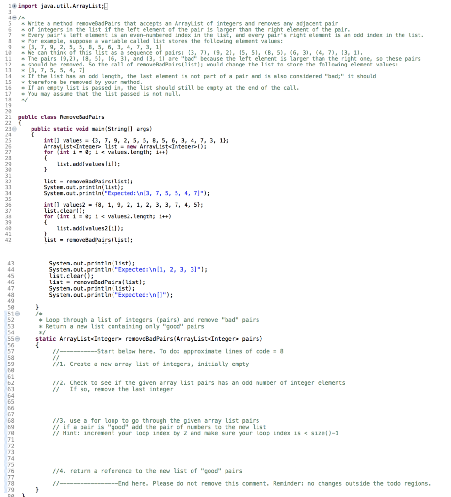 Solved 6 8 1+ import java.util.ArrayList; 3 40* 5 * Write a | Chegg.com