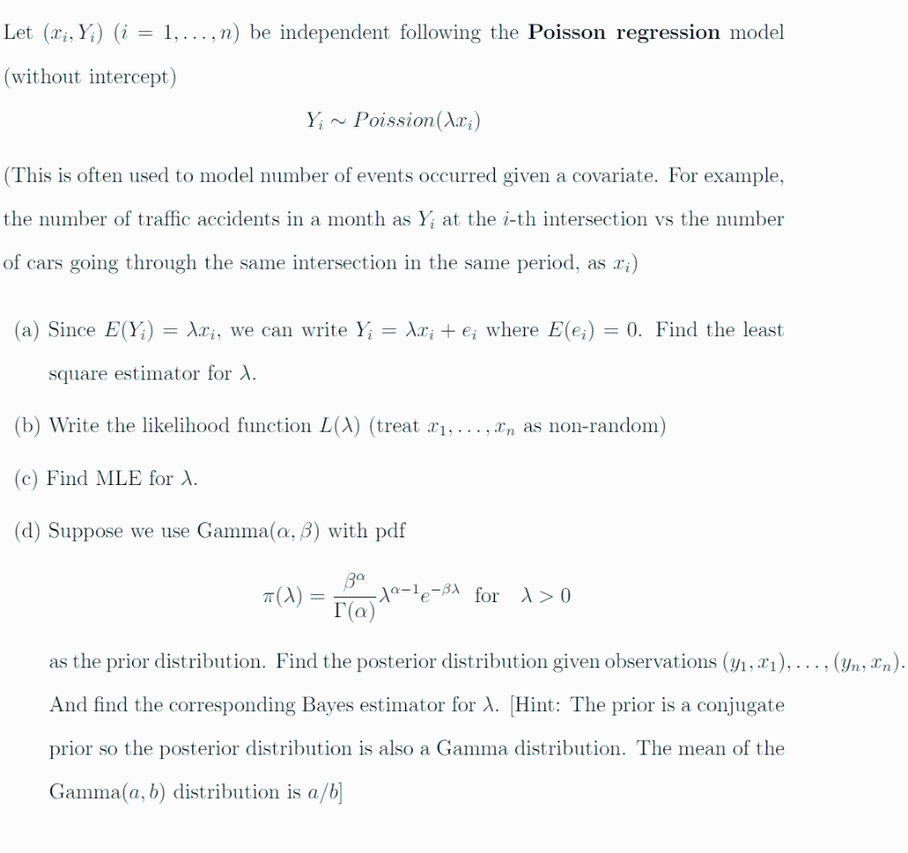 Let (xi,Yi)(i=1,…,n) be independent following the | Chegg.com