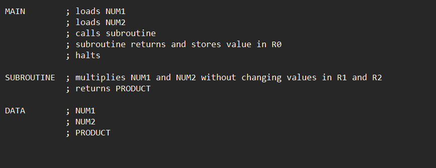 Solved MAIN SUBROUTINE DATA ; loads NUM1 ; loads NUM2 ; | Chegg.com