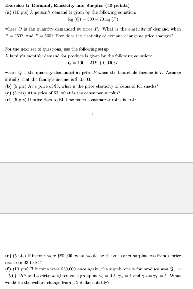 Solved Exercise 1: Demand, Elasticity and Surplus (40 | Chegg.com