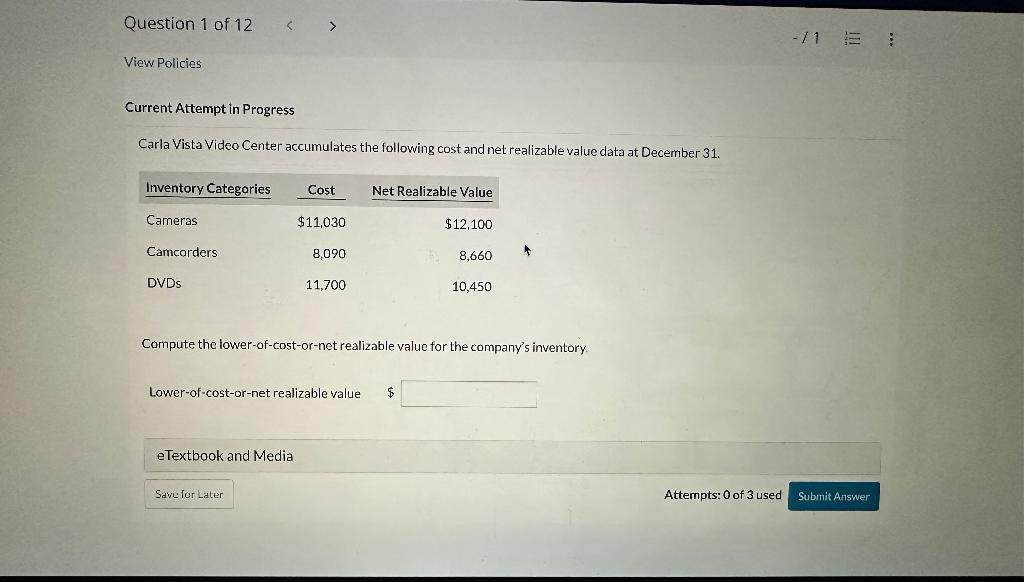 Solved Current Attempt in Progress Carla Vista Video Center | Chegg.com