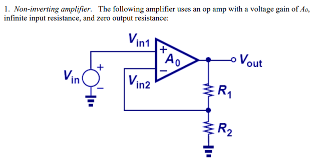 Solved 1. Non-inverting amplifier. The following amplifier | Chegg.com
