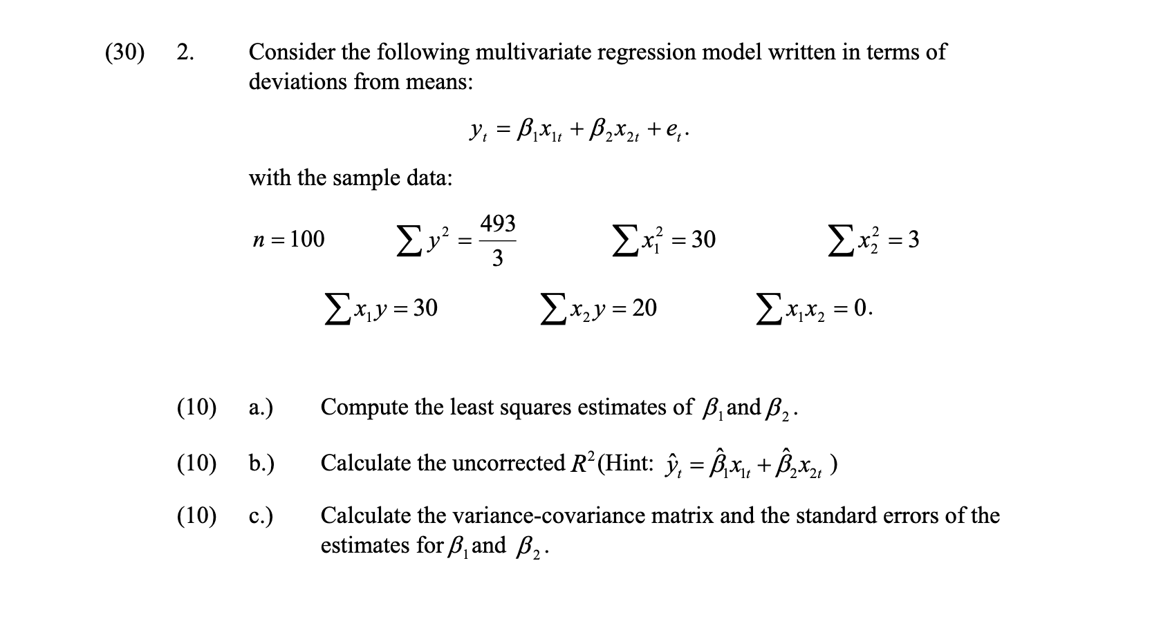 Solved (30) 2. Consider the following multivariate | Chegg.com