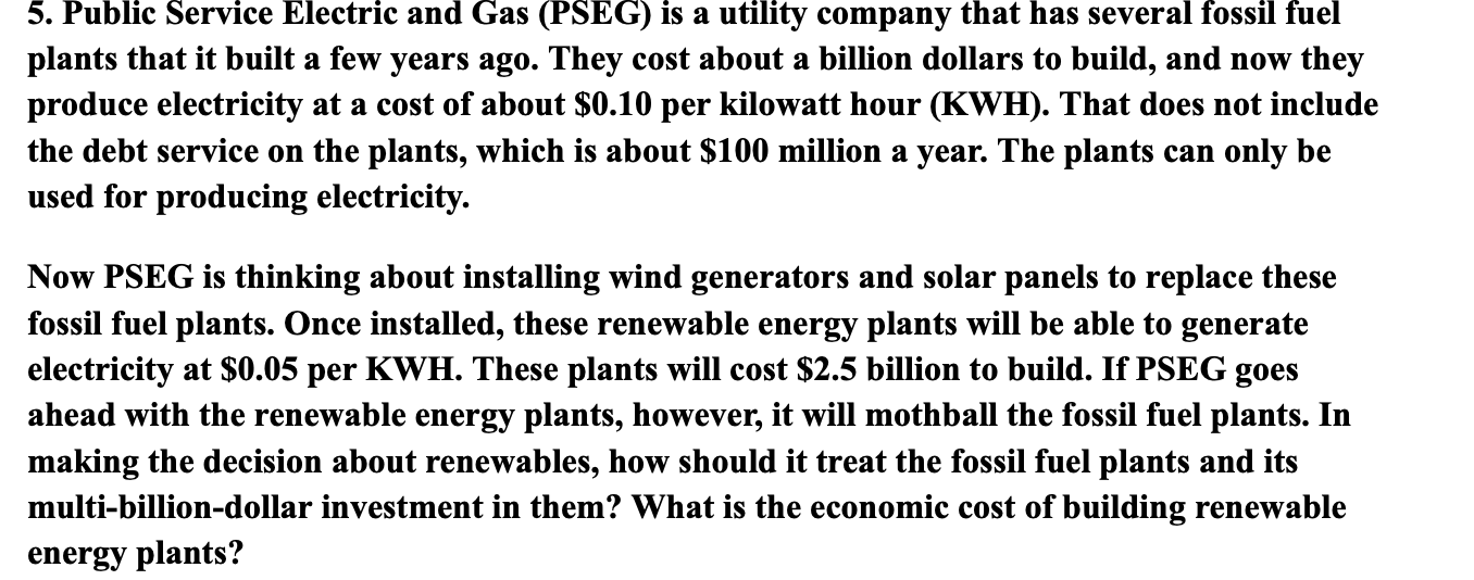 Solved Public Service Electric and Gas (PSEG) ﻿is a utility | Chegg.com