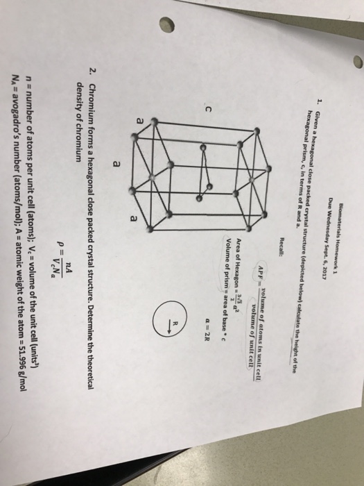 Solved Given a hexagonal close packed crystal structure | Chegg.com Solved Given a hexagonal close packed crystal structure | Chegg.com