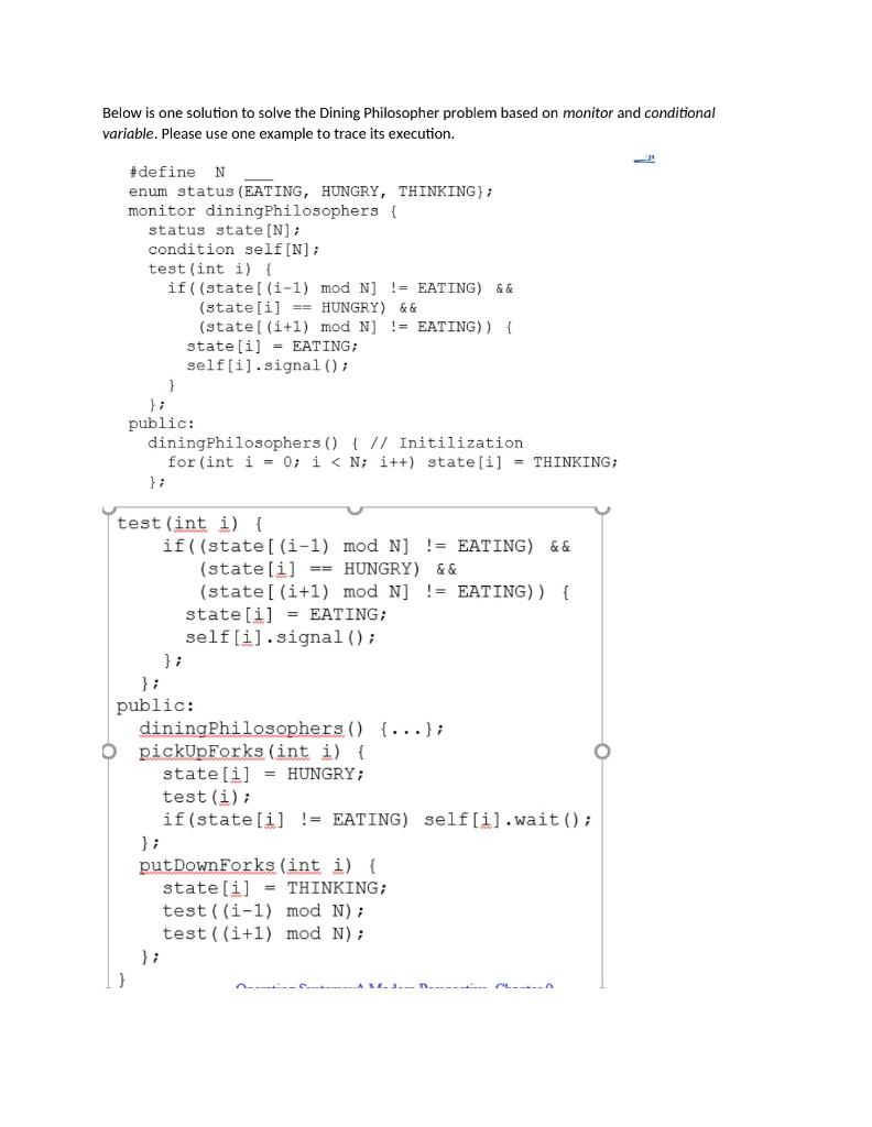 Below is one solution to solve the Dining Philosopher | Chegg.com