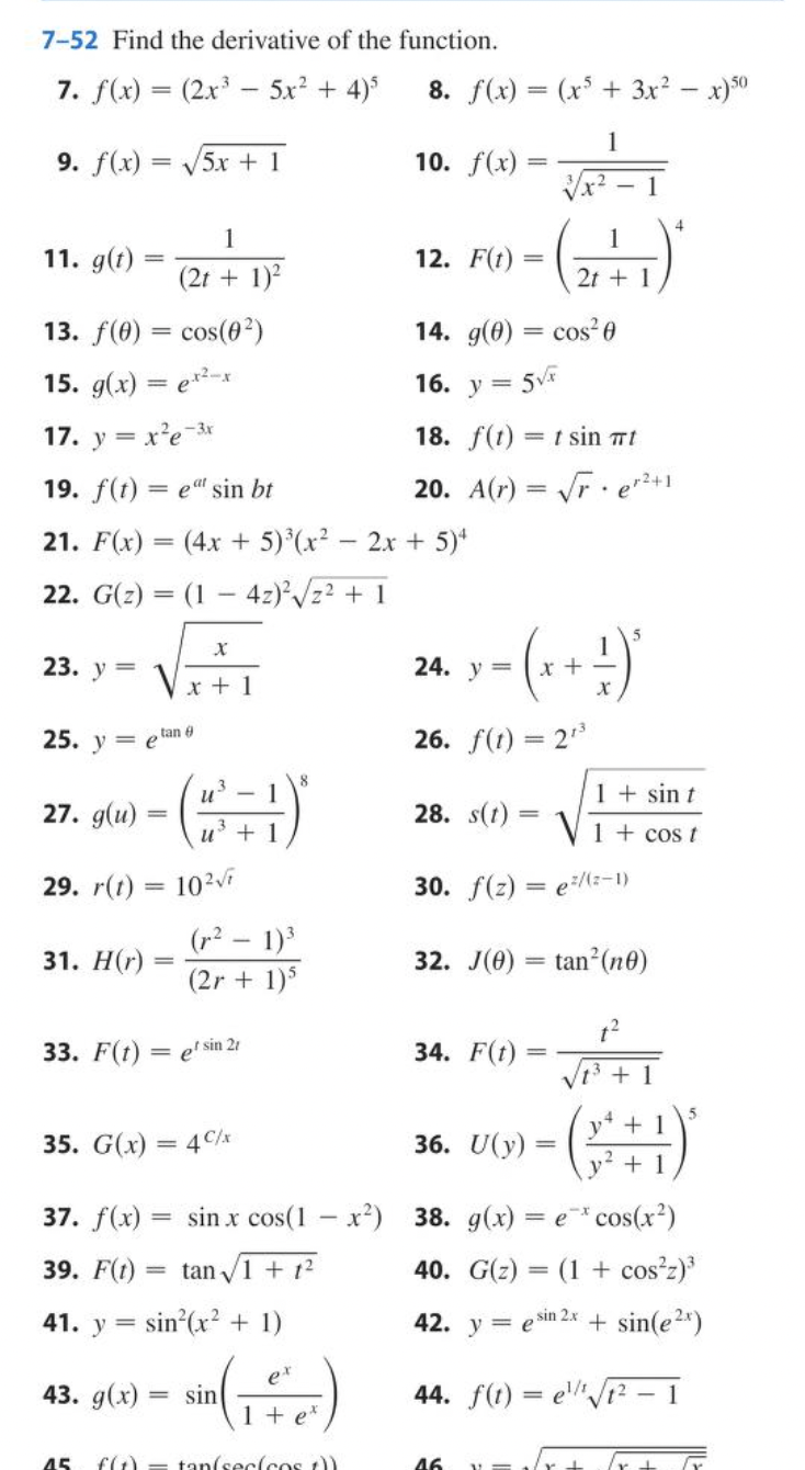 Solved 7-52 Find the derivative of the function. 7. | Chegg.com