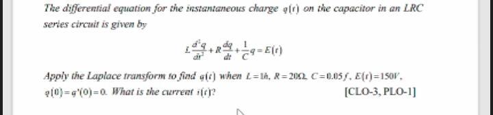 Solved The differential equation for the instantaneous | Chegg.com
