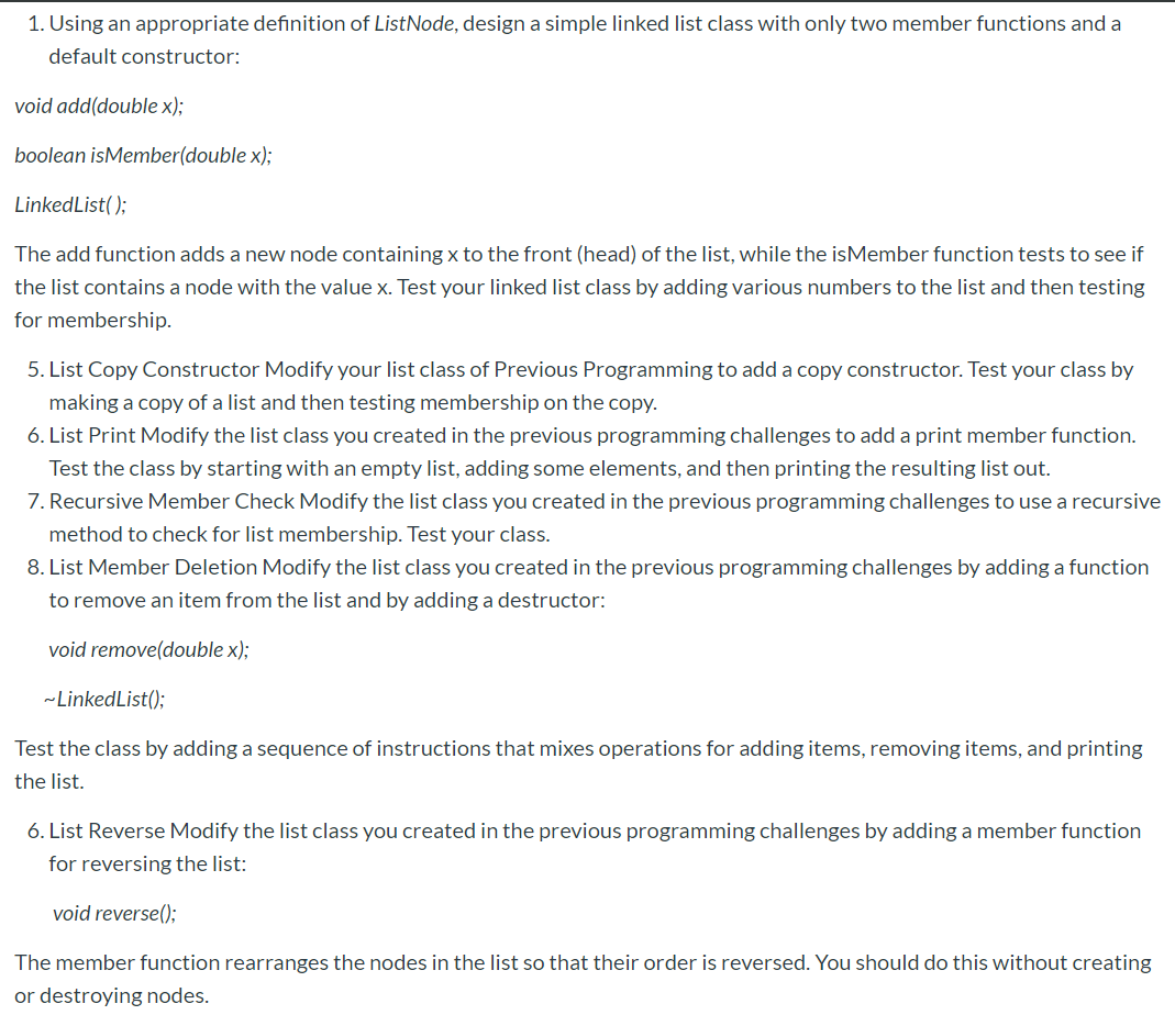 Solved 1. Using an appropriate definition of ListNode, | Chegg.com
