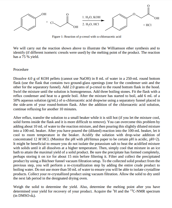 Experiment 3: Williamson Ether Synthesis Introduction | Chegg.com