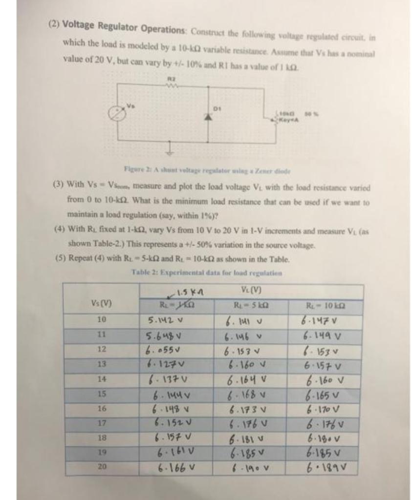 Solved (2) Voltage Regulator Operations: Construct the | Chegg.com
