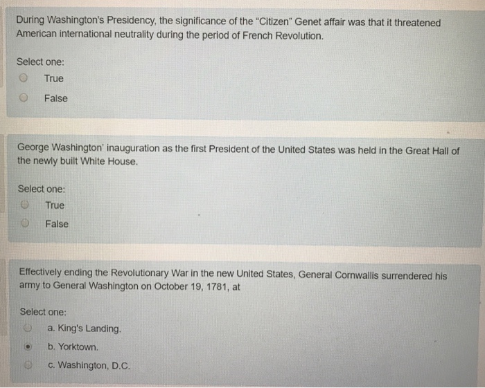 Solved During Washington's Presidency, the significance of | Chegg.com