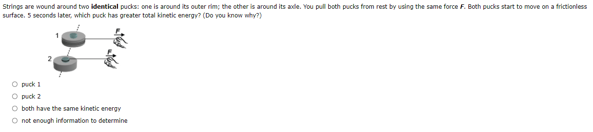 Solved Strings are wound around two identical pucks: one is | Chegg.com