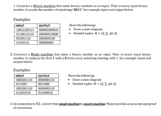 Solved 1. Construct a Moore machine that takes binary | Chegg.com Solved 1. Construct a Moore machine that takes binary | Chegg.com