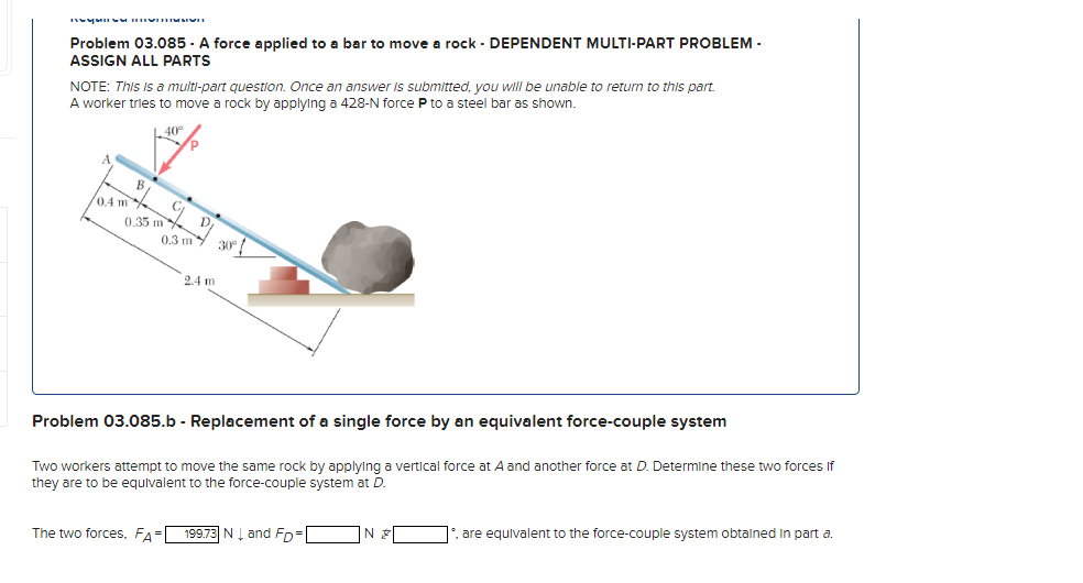 Solved Problem 03.085 - A force applied to a bar to move a | Chegg.com