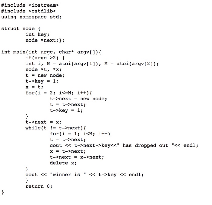 Solved 2. Write a program to solve the Josephus problem, | Chegg.com