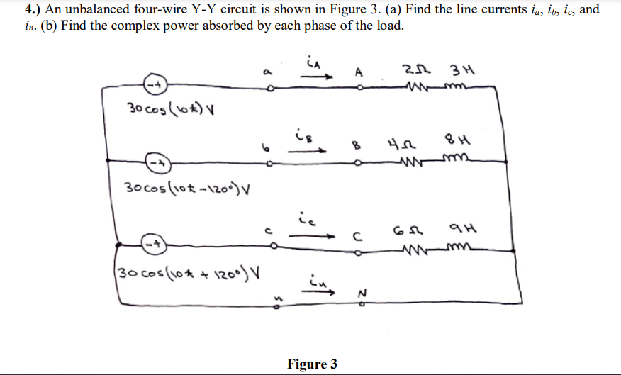 Solved 4.) An unbalanced four-wire Y−Y circuit is shown in | Chegg.com