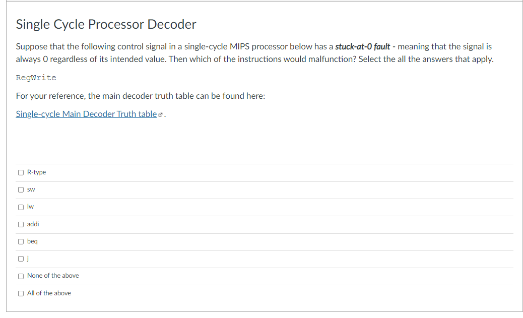 Solved Single Cycle Processor Decoder Suppose that the | Chegg.com