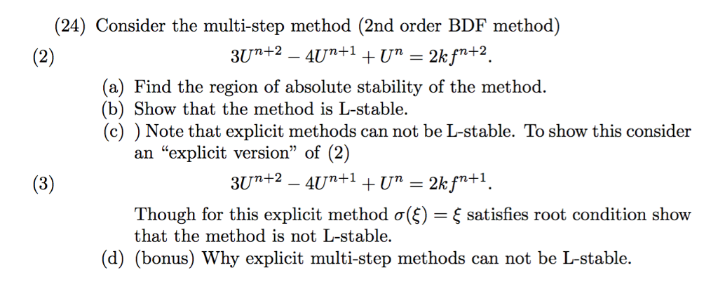 Solved (24) Consider the multi-step method (2nd order BDF | Chegg.com