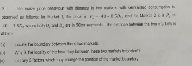 Solved 3. The maize price behaviour with distance in two | Chegg.com