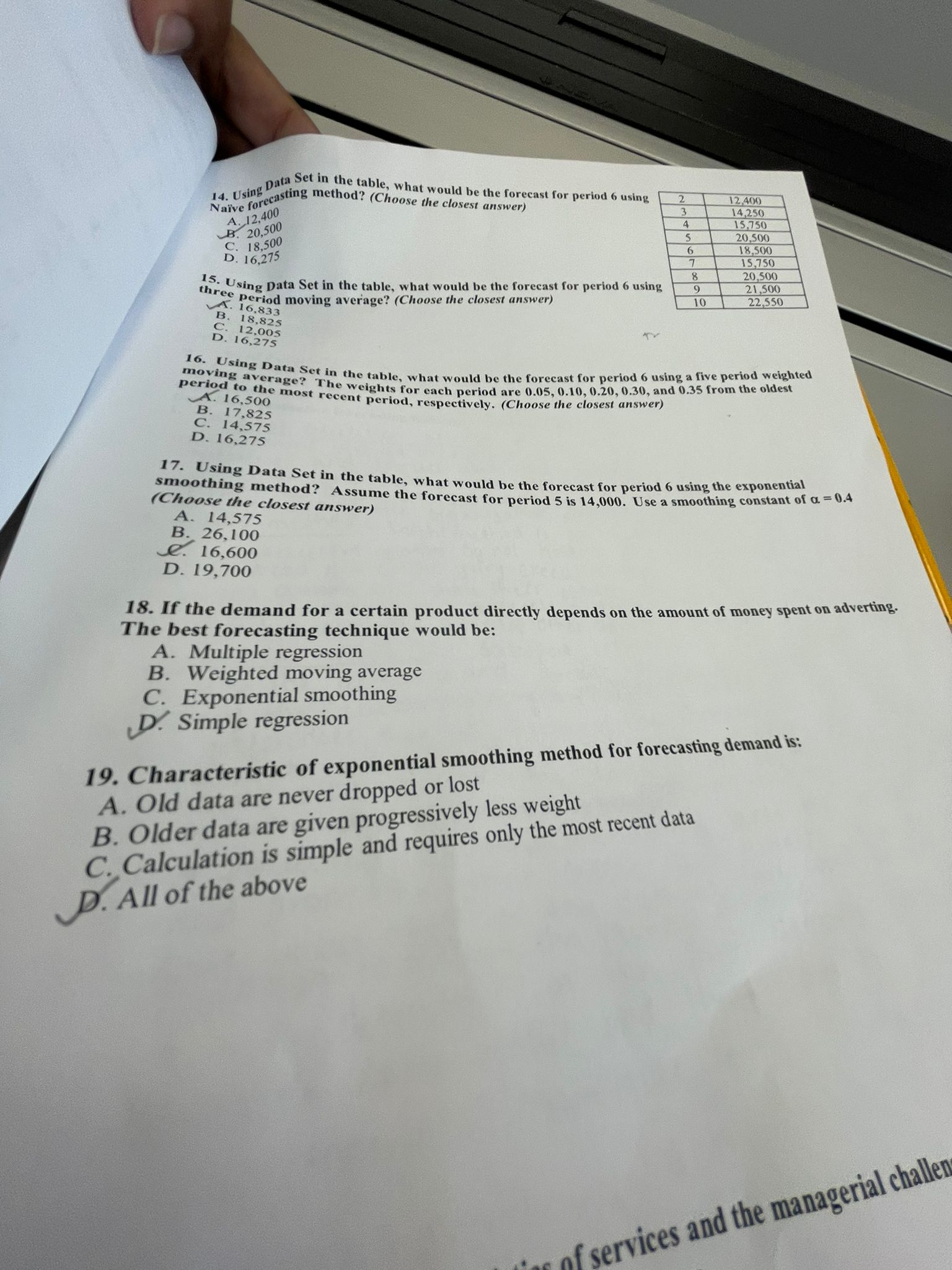 Solved 14. Using Data Set in the table, what would be the | Chegg.com