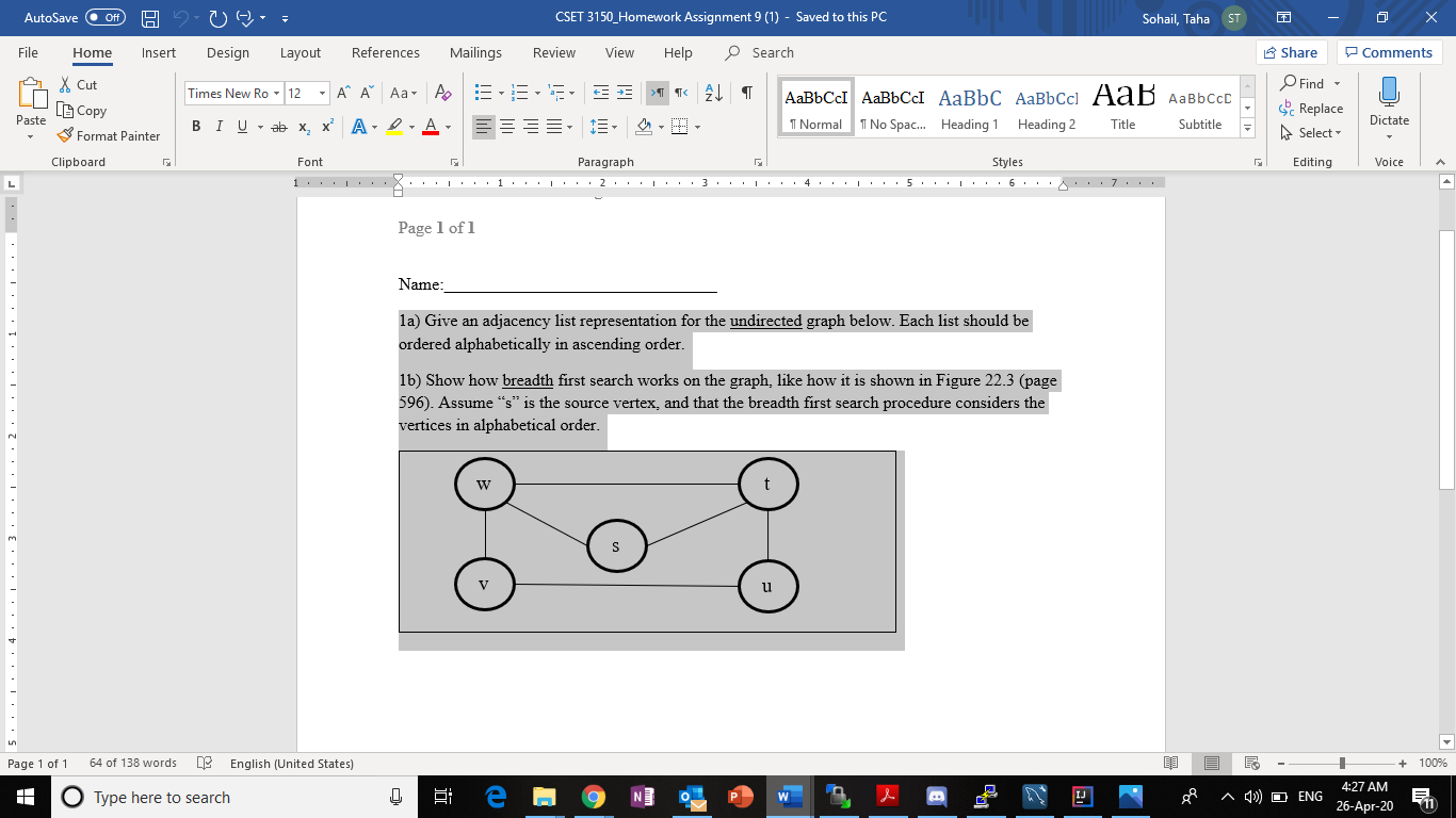 Solved AutoSave Off H5 0 CSET 3150_Homework Assignment 9 (1) | Chegg.com