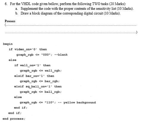 Solved 6. For the VHDL code given bellow, perform the | Chegg.com