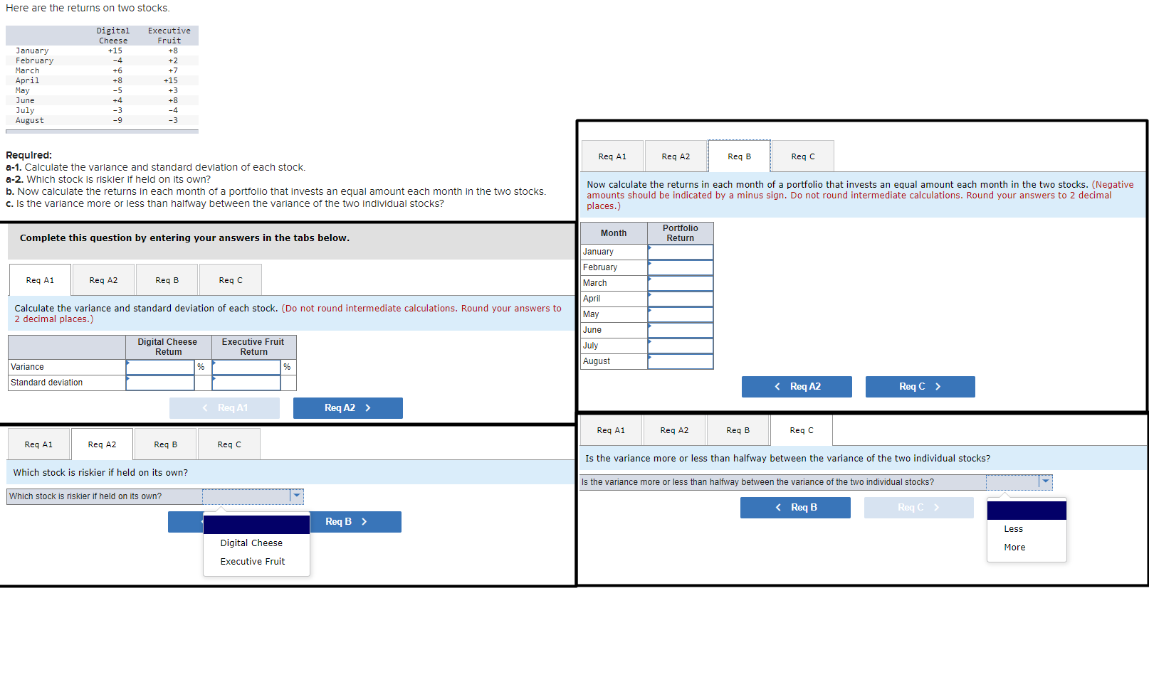 Solved Here are the returns on two stocks. Digital | Chegg.com