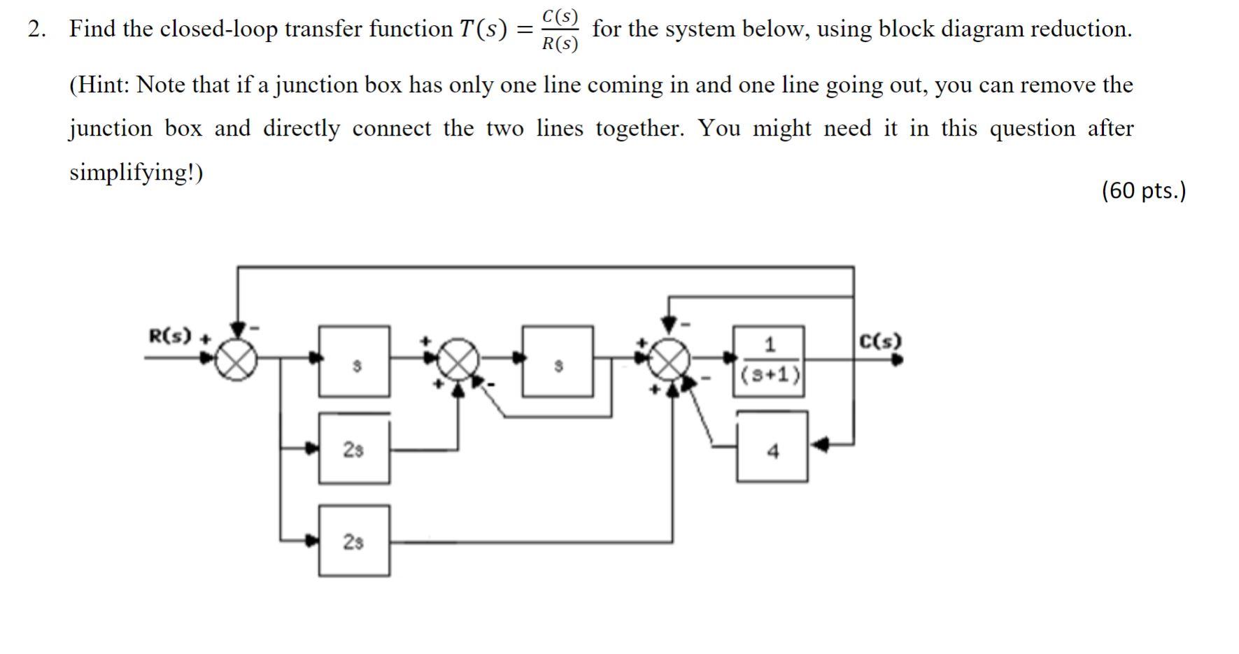 Solved = C(s) 2. Find the closed-loop transfer function T(s) | Chegg.com