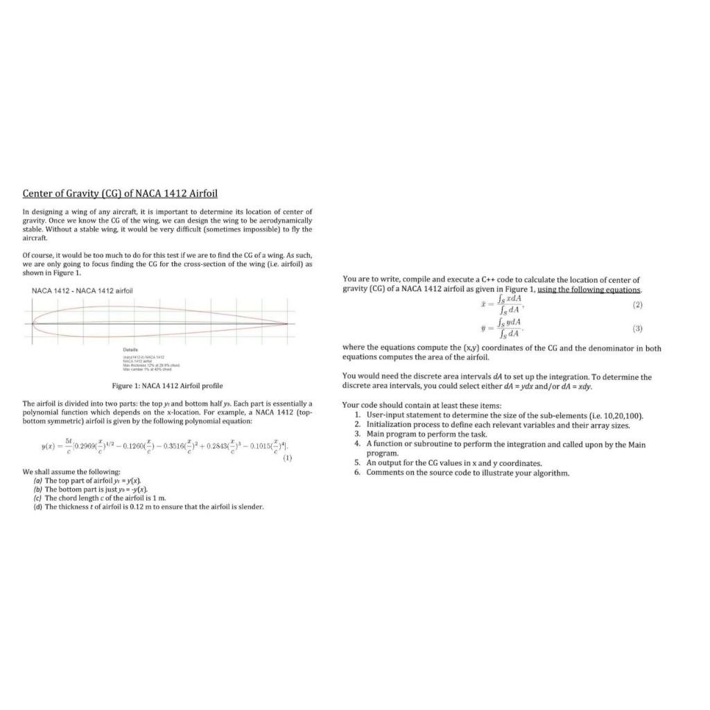 Center of Gravity (CG) of NACA 1412 Airfoil In | Chegg.com