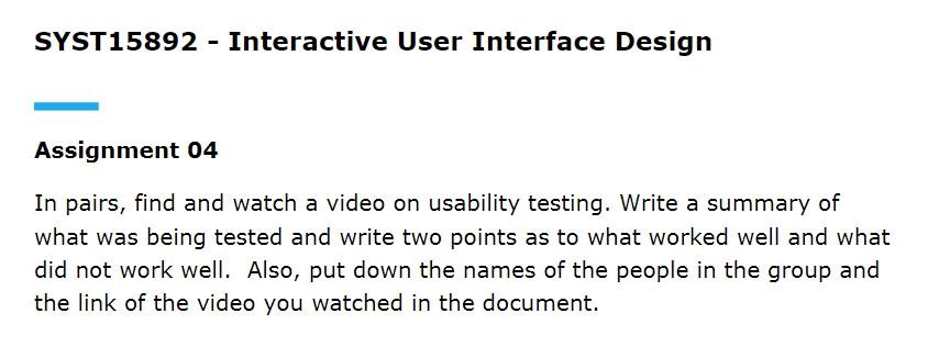 Solved SYST15892 - Interactive User Interface Design | Chegg.com