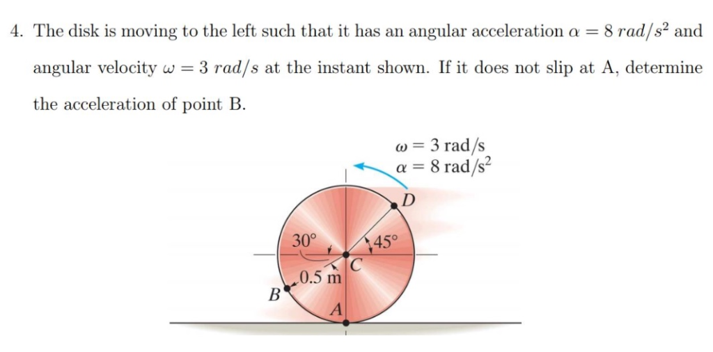 Solved 4. The disk is moving to the left such that it has an | Chegg.com