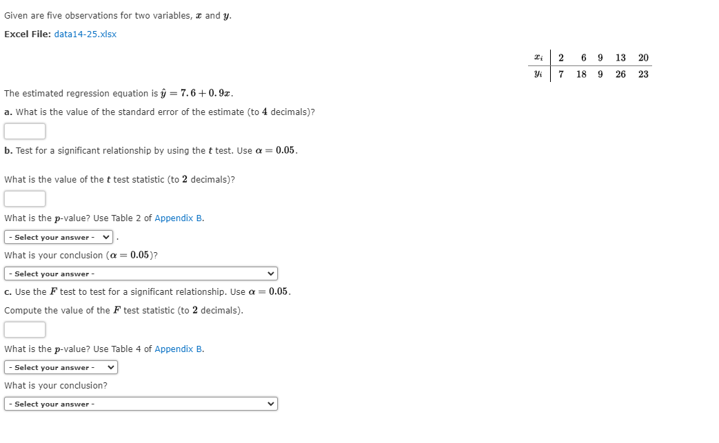 [Solved]: Given are five observations for two variables, x