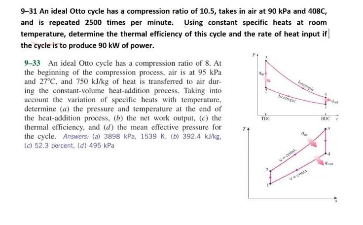 Solved 4+ 9–31 An ideal Otto cycle has a compression ratio | Chegg.com