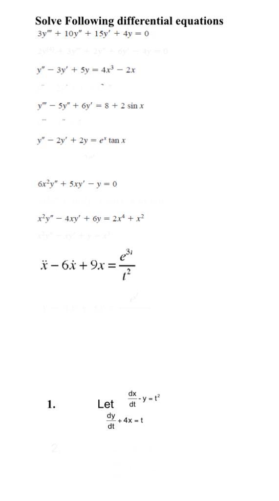 Solved Solve Following differential equations 3y" + 10y" + | Chegg.com