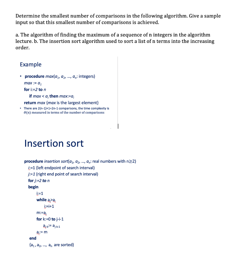 Solved Determine the smallest number of comparisons in the | Chegg.com