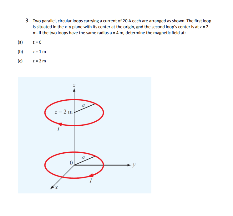 Solved 3. Two parallel, circular loops carrying a current of | Chegg.com