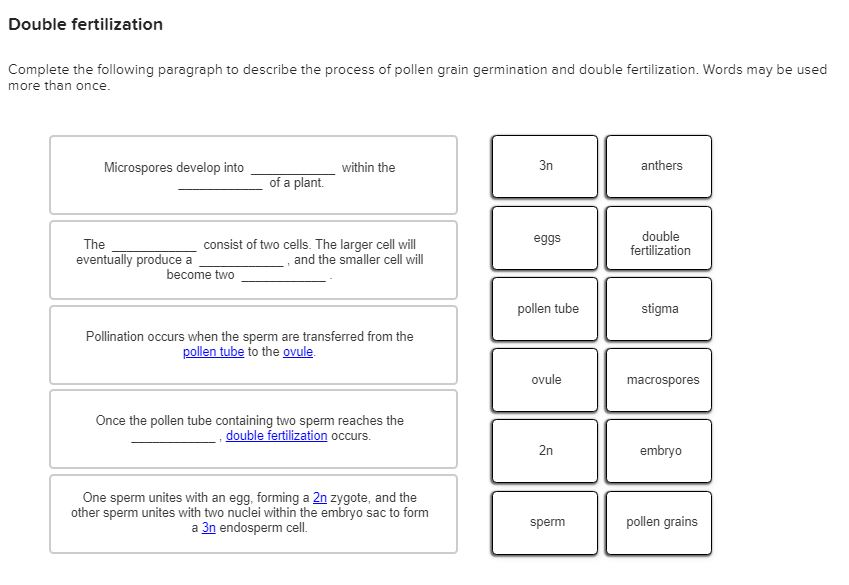 Solved Double fertilization Complete the following paragraph | Chegg.com